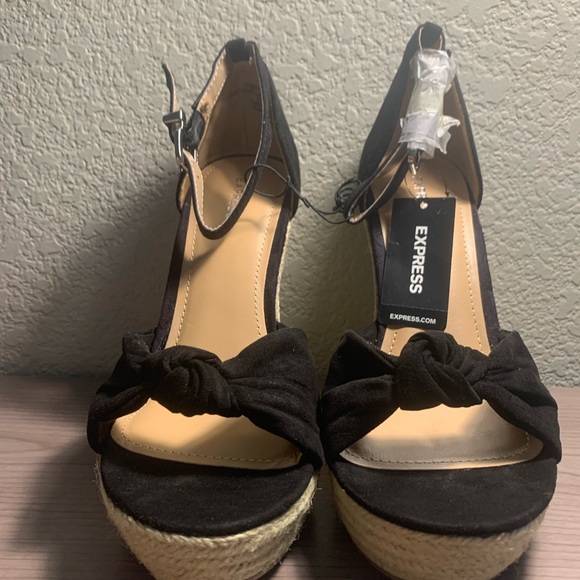 Express | Shoes | New Express Black Woven High Heel Sandals Womens Sz 8 ...